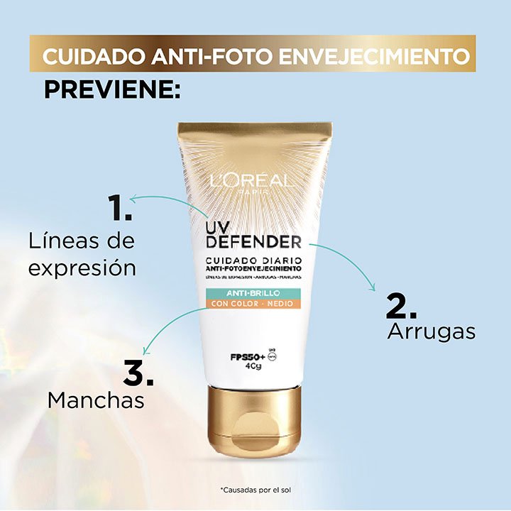 UV Defender Cuidado Facial Anti-Fotoenvejecimiento Anti-brillo Tono Medio